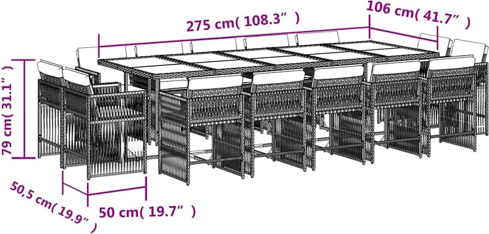 15dílný zahradní jídelní set s poduškami béžový polyratan 3211774