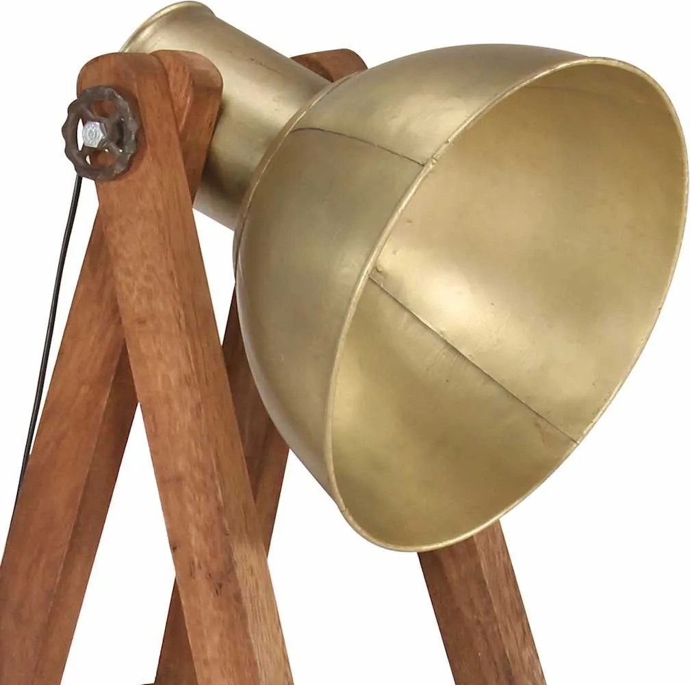 Stojací lampa mosazná E27 masivní mangovníkové dřevo 320588
