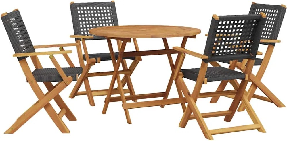 5dílný zahradní jídelní set černý polyratan a masivní dřevo 3281814
