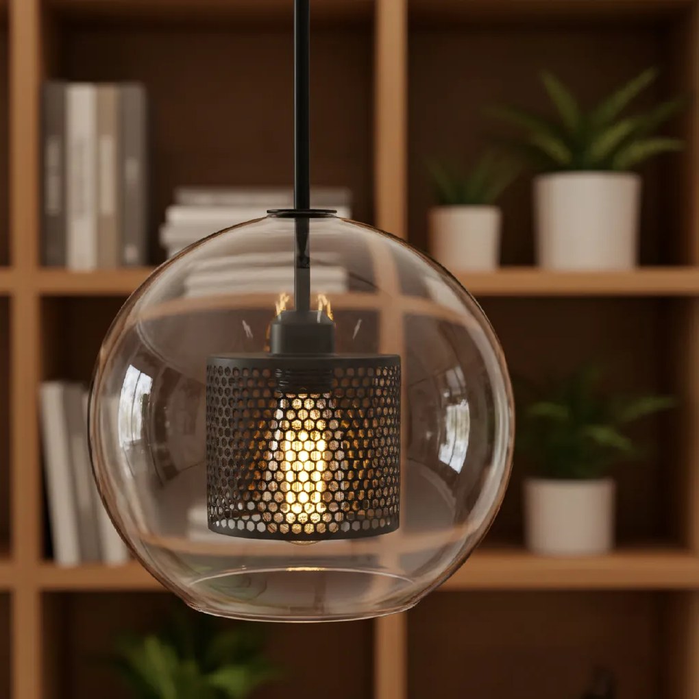 Toolight - Skleněná závěsná lampa loft APP557-1CP 20cm 1xE27 60W, černá, OSW-08750