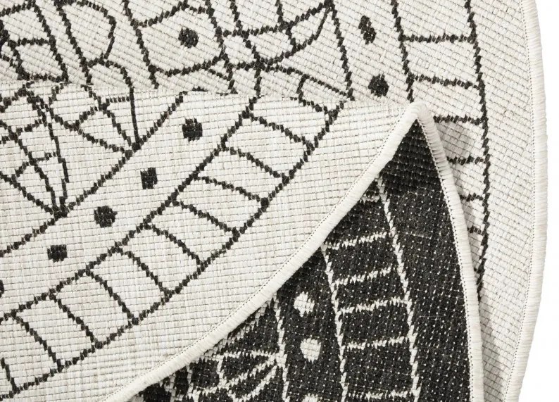 Hanse Home, Kusový koberec Twin-Wendeteppiche 103101 creme schwarz kruh – na ven i na doma, 200x200 (průměr) kruh, bílá, chodba / předsíň