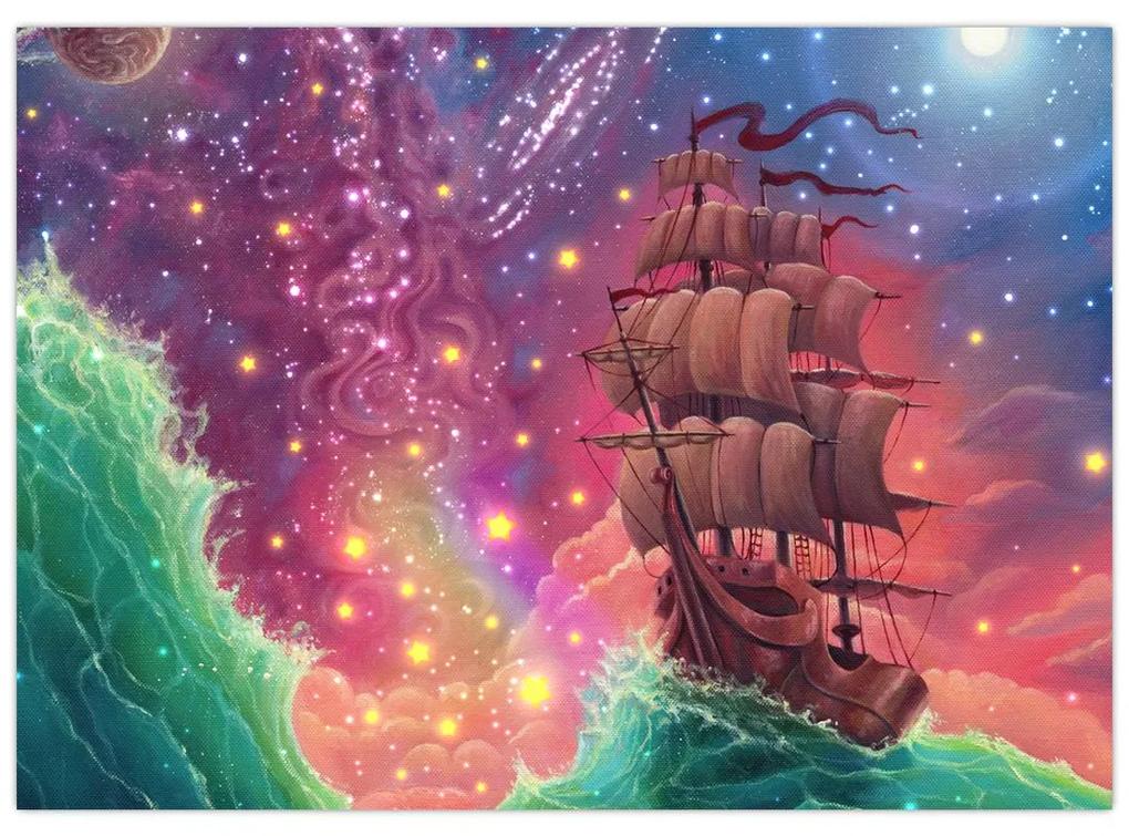 Skleněný obraz - Loď s vesmírnou oblohou (70x50 cm)