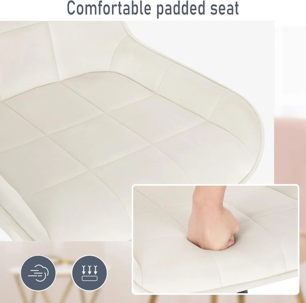 WOLTU Jídelní židle čalouněné sametem, ergonomické, krémově bílé – sada 2 ks