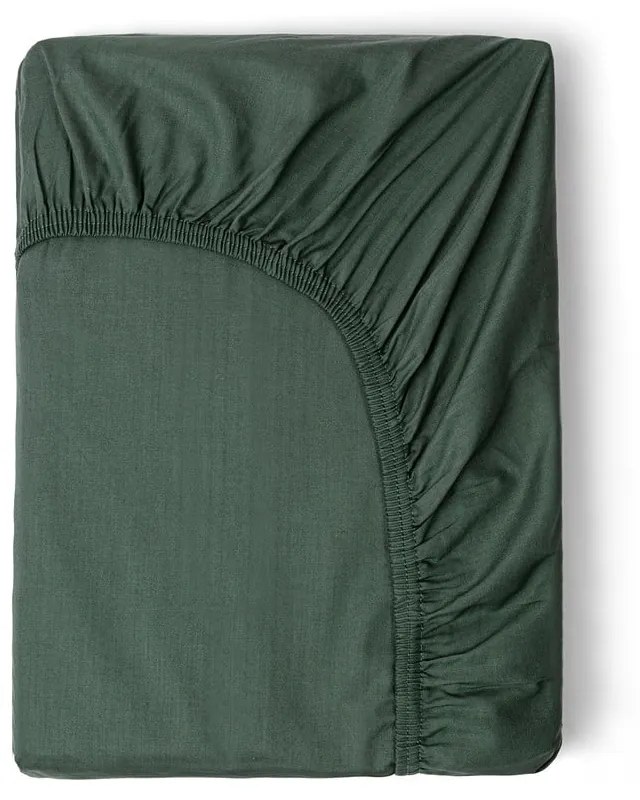 Tmavě zelené elastické prostěradlo z bavlněného saténu HIP, 90 x 200 cm