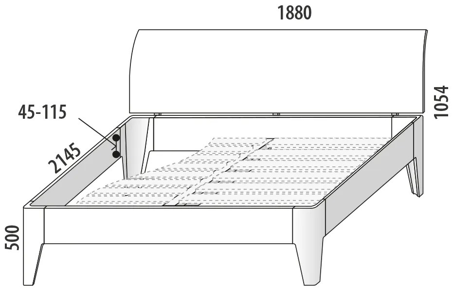 Postel Fantazie nastavitelné čelo oblé Domestav F302 Materiál: Dub Cink, Povrchová úprava: Olej