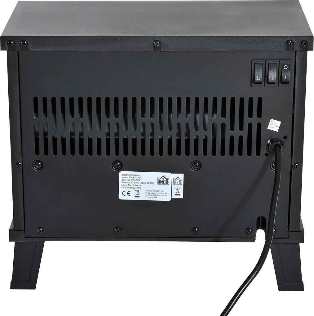 HOMCOM elektrický krb elektrická kamna stojící krb s efektem plamene 6001200W kov černý 34x17x31 cm pro příjemné večery |