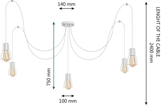 Lustr na lanku TUBE LONG 5xE27/10W/230V bílá