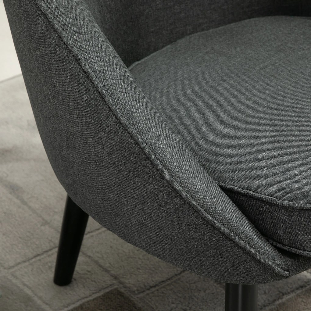 HOMCOM lounge křeslo koktejlové čalouněné křeslo kancelářské křeslo křeslo do obývacího pokoje křeslo do jídelny moderní s lněným vzhledem dřevo šedé…