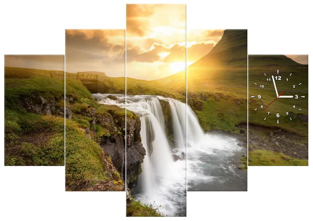 Gario Obraz s hodinami Islandská krajina - 5 dílný Rozměry: 150 x 105 cm