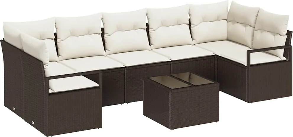 Set pohovek 8 ks 7-Počet míst Hnědá a krémová polyratan 3346298