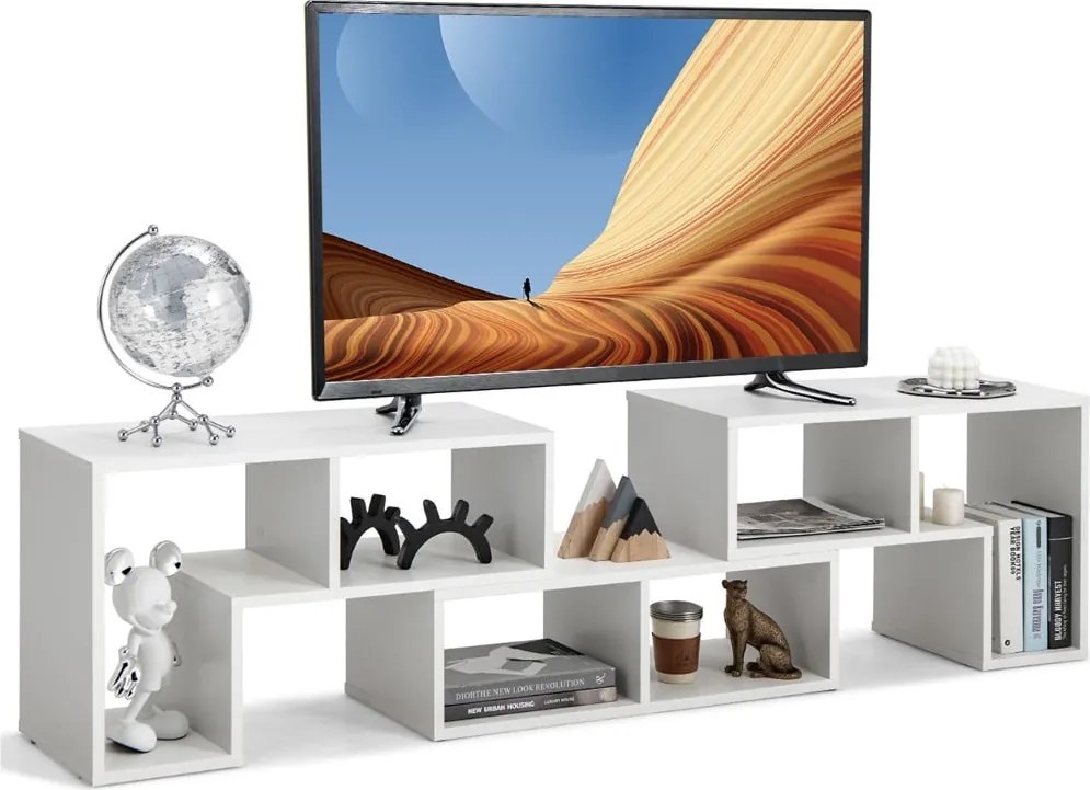 Costway Dřevěný televizní skříň 3dílný televizní stojan pro televizory do 65"