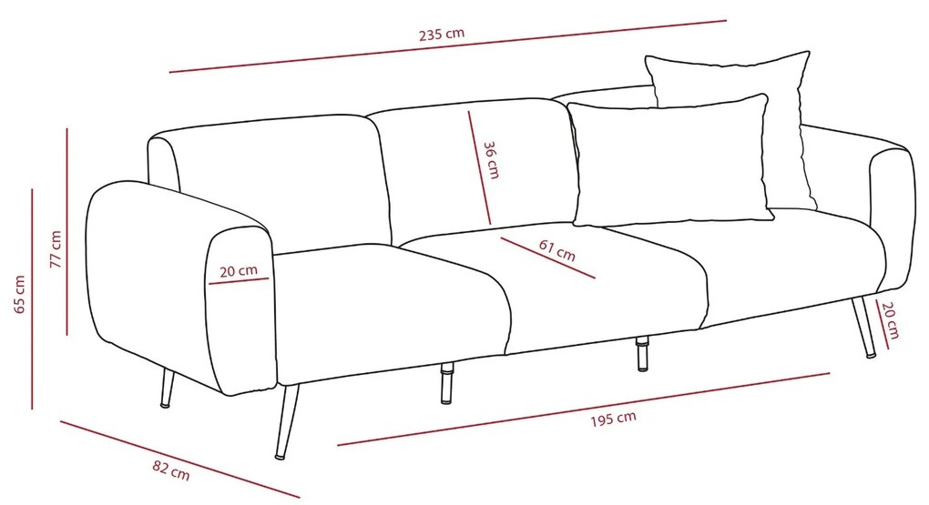 Hanah Home Třímístná pohovka SIDE šedá 235 cm