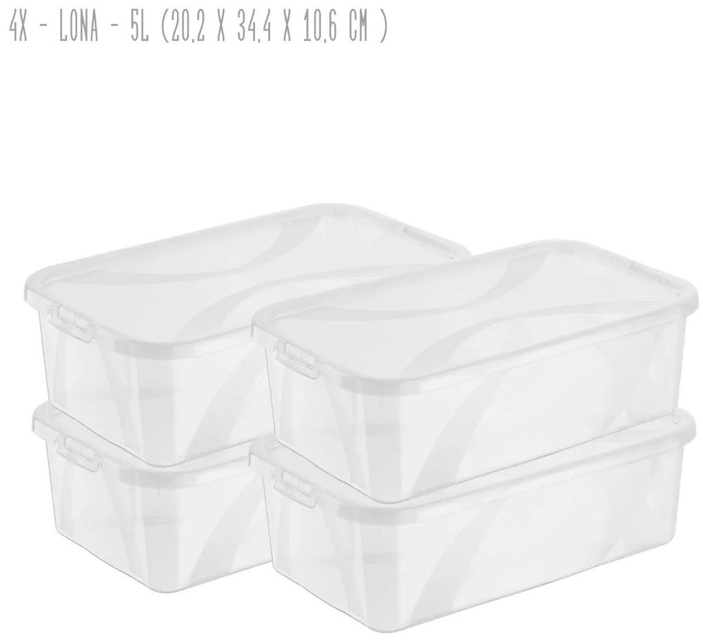 Sada 4 kusů úložný boxů, s víkem, Rotho LONA, 34x20x11 SADA (4 x 5l)