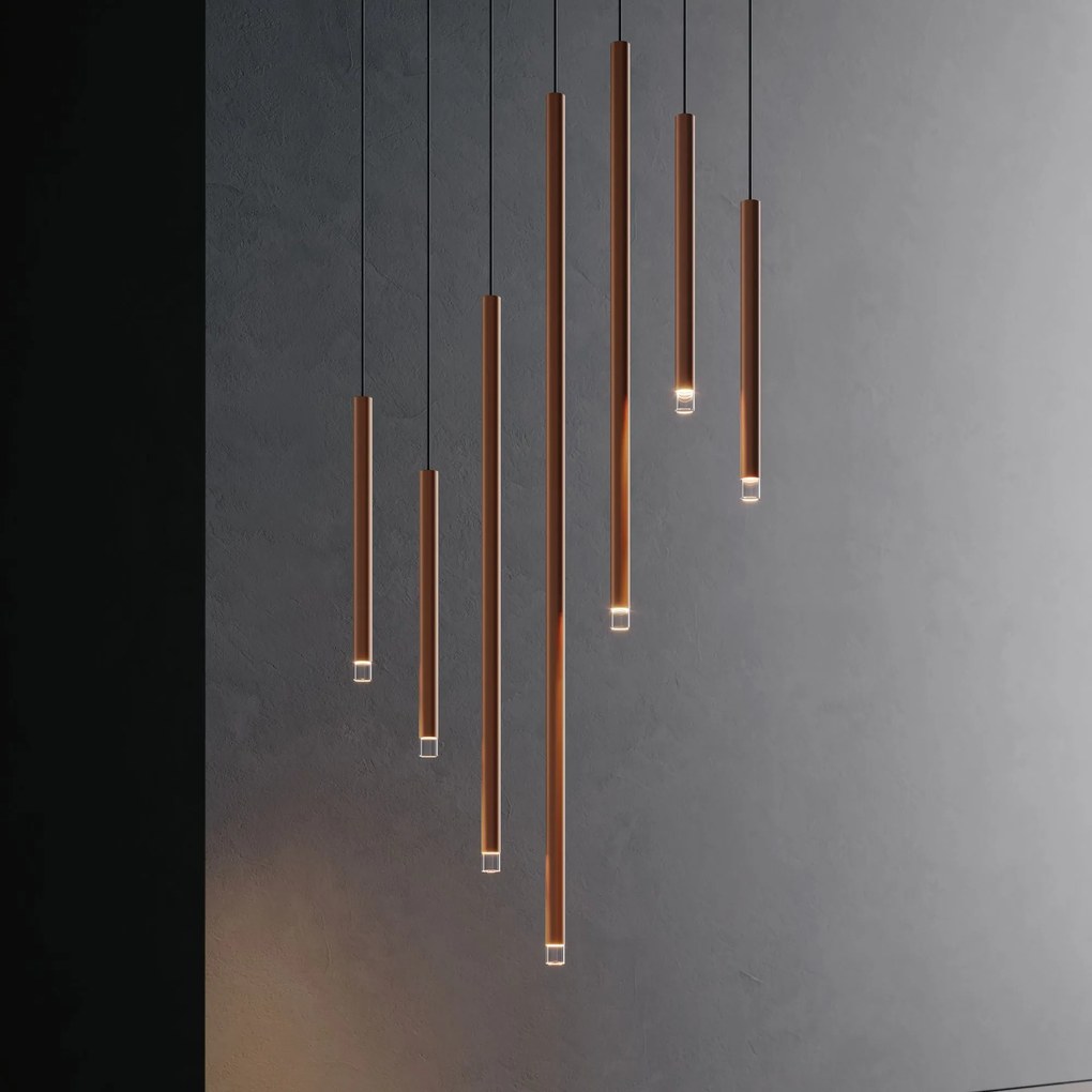 Lodes A-tube Nano Small cluster, champagne, závěsné svítidlo s čirým kabelem, 3W LED 2700K, 30cm