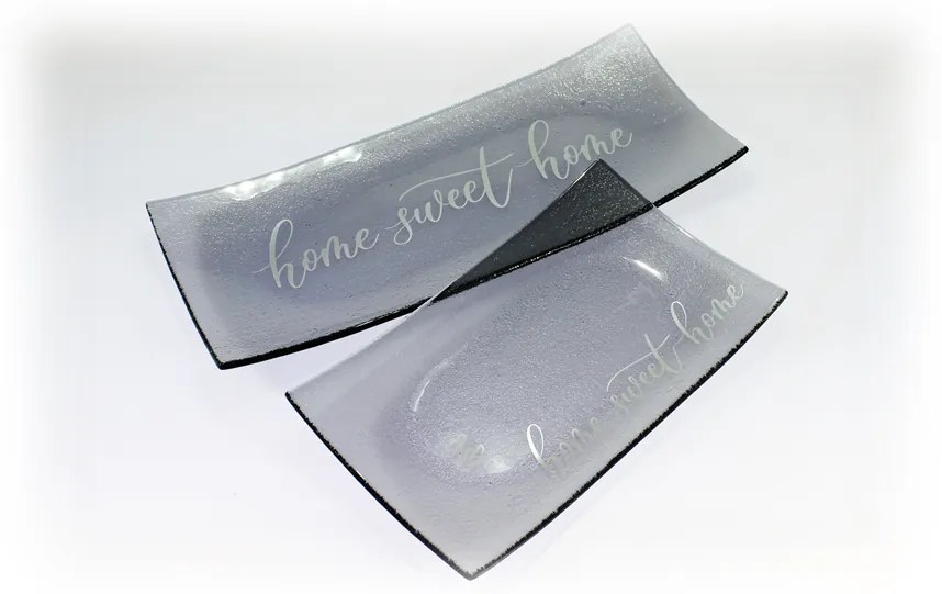 BDK-GLASS Šedá skleněná mísa HOME SWEET HOME Rozměr: 42x18cm