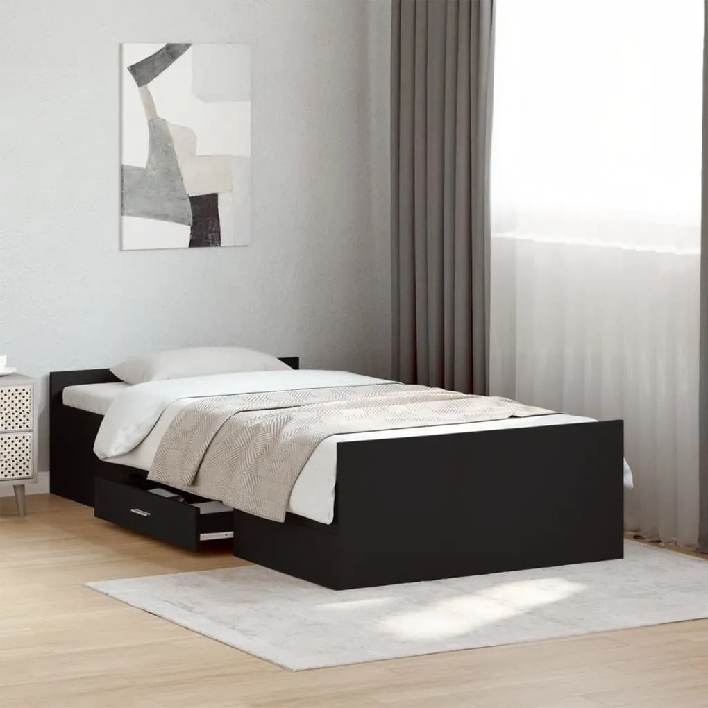 Rám postele se zásuvkami černý 75 x 190 cm kompozitní dřevo 3280350