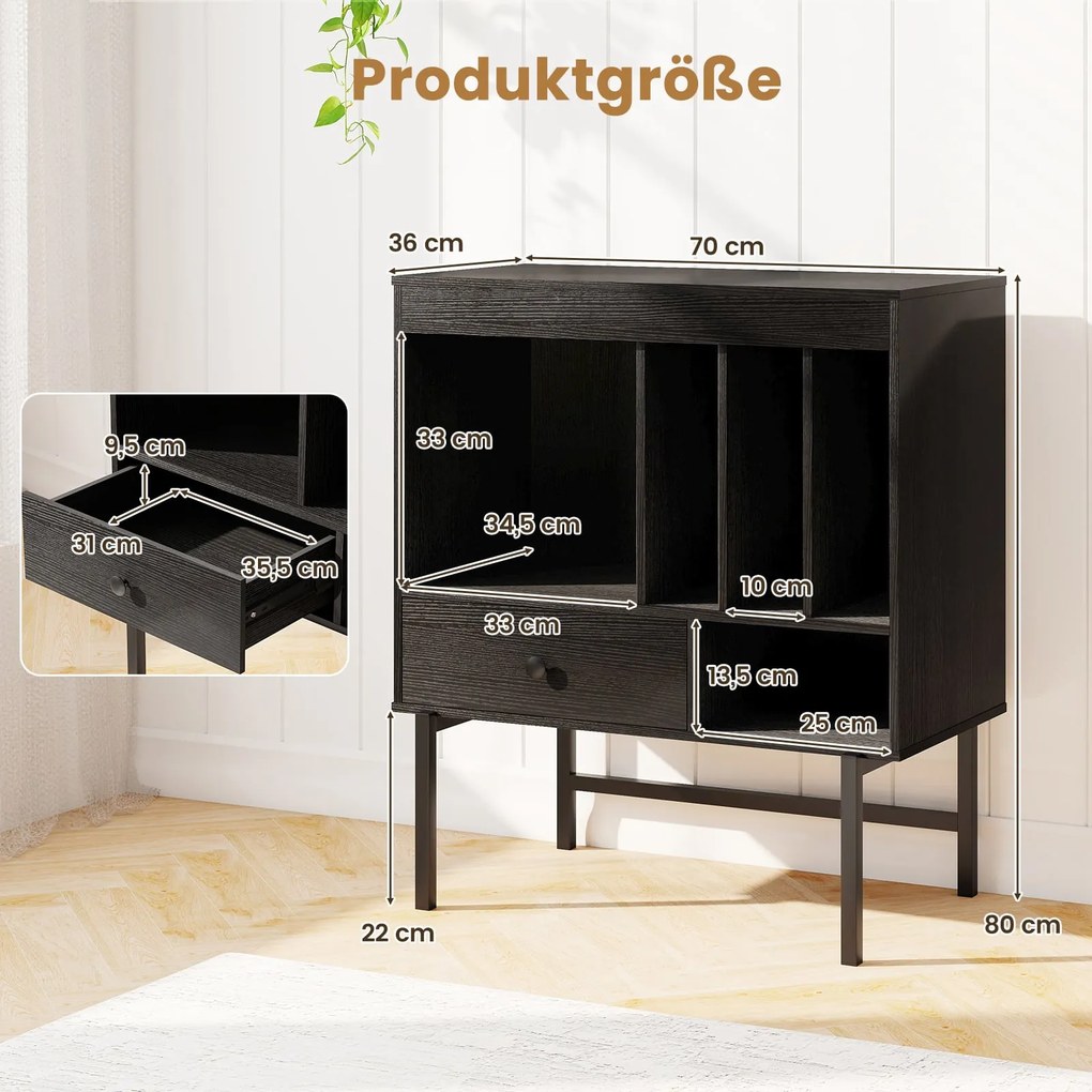 Costway Skříňka na gramofon se zásuvkou a držáky desek, černá