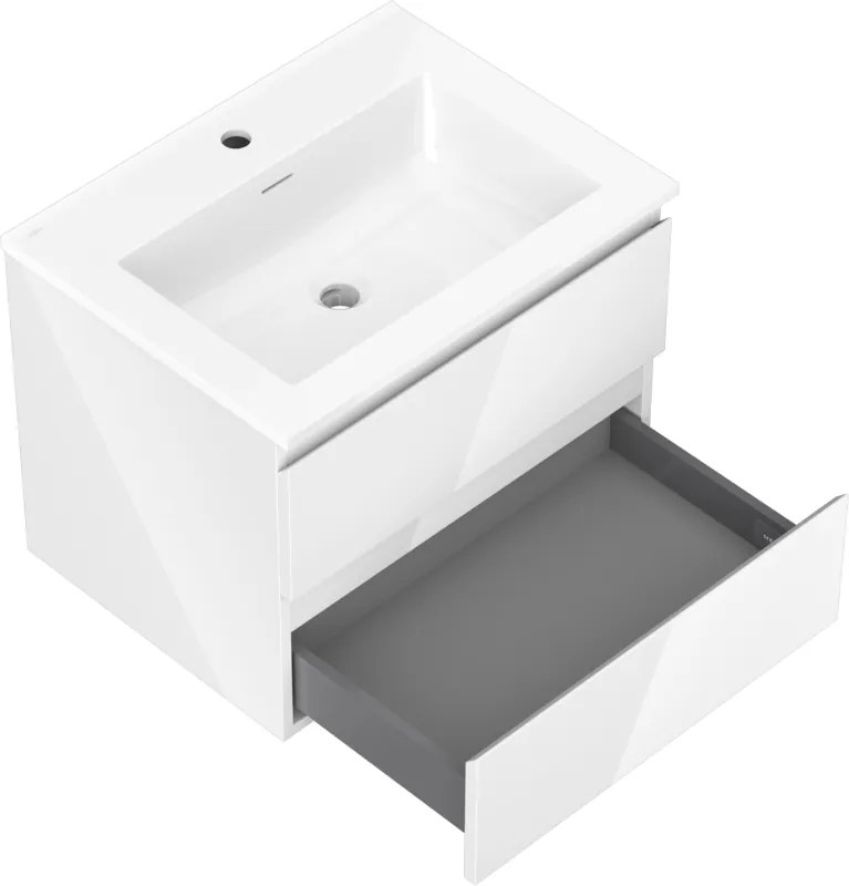 Mexen Orio, koupelnová skříňka 60 cm s umyvadlem Otis, 2 zásuvky, bílá lesklá, 91A10-06047-2-BFF00-W18M00