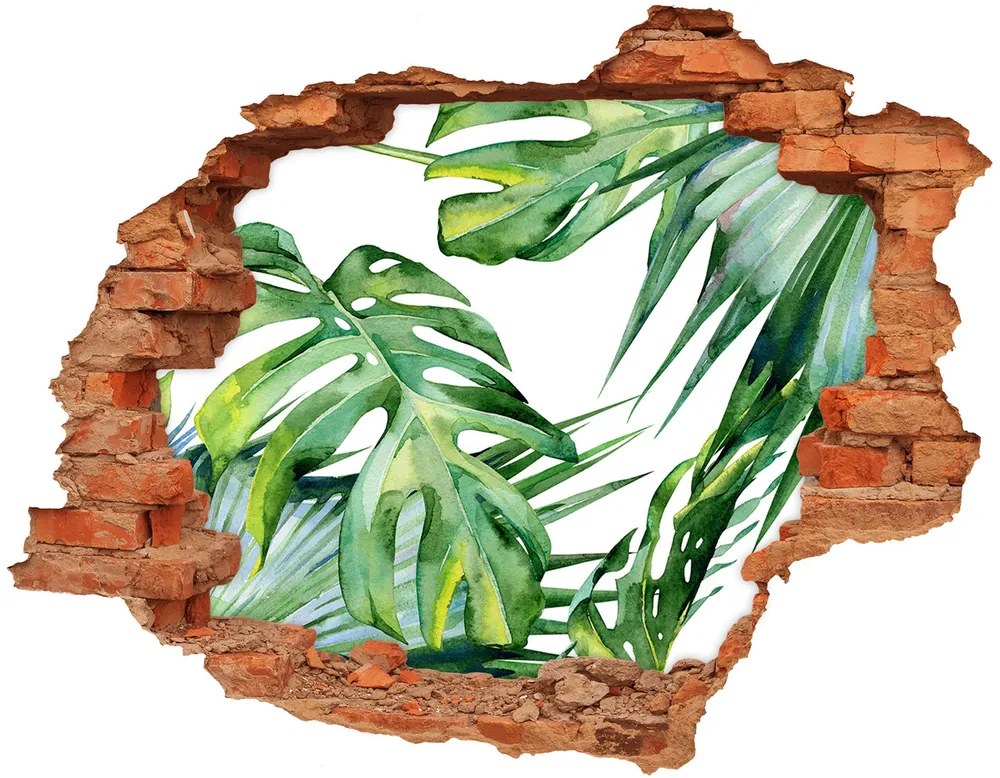 Wallmuralia Nálepka 3D díra na zeď Tropické listí 90x70 cm