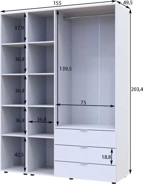 Skříň čtyřdveřová se zrcadlem Gelar 155.2 cm Bílá