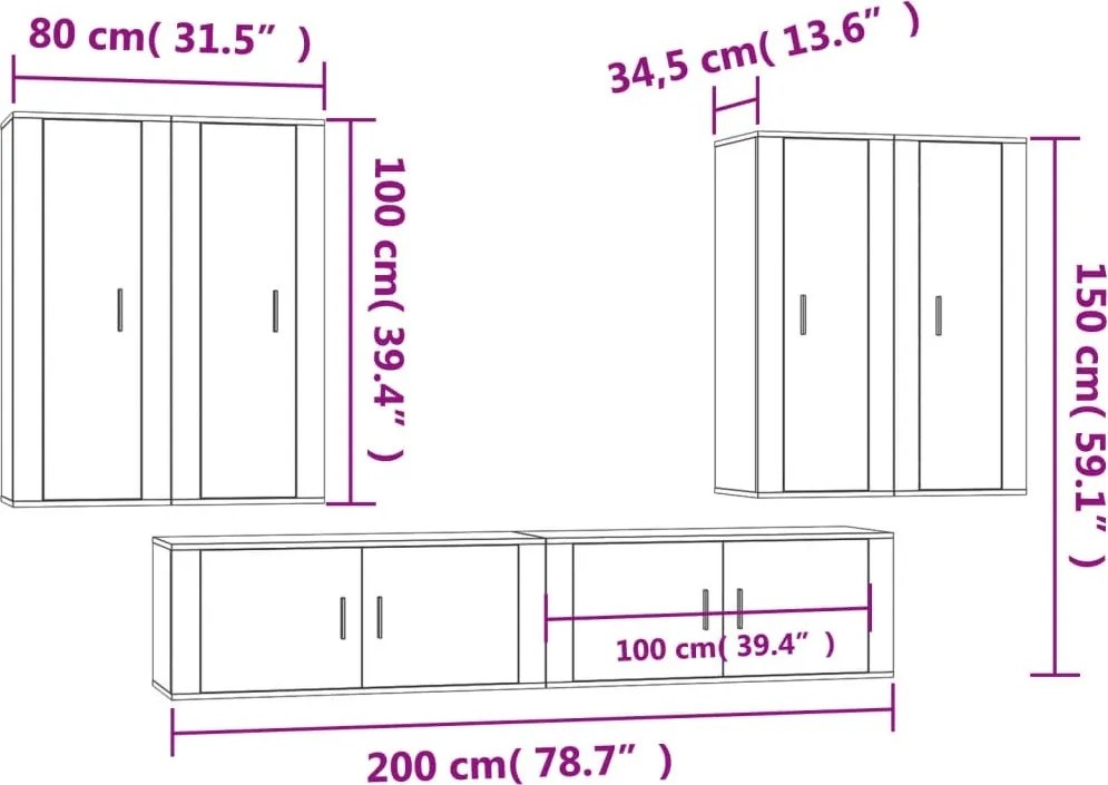 vidaXL 6dílný set TV skříněk kompozitní dřevo [3188863] Barva: hnědý dub