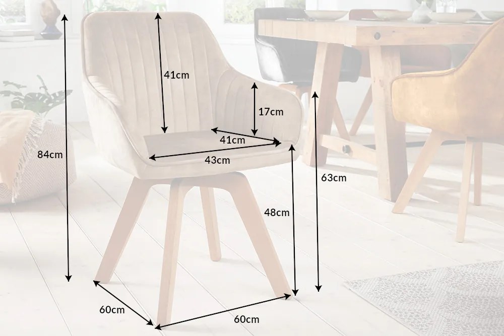 Designová otočná židle Gaura šampaňský samet