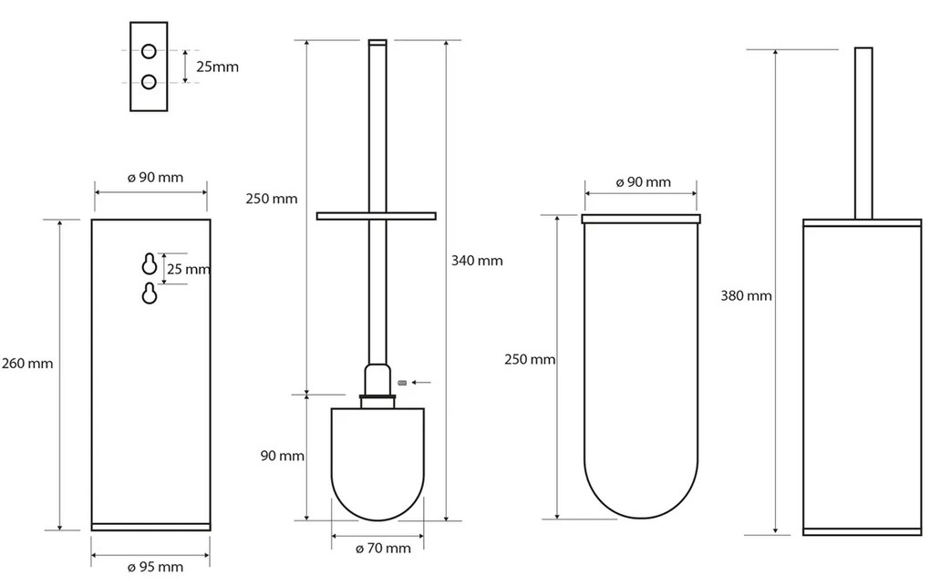 SAPHO XS300 X-Steel WC štětka černá nástěnná / na postavení, broušený nerez