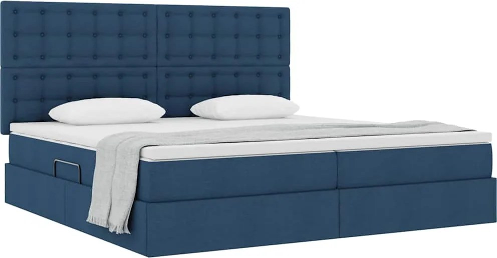 Postel s úložným prostorem a matrací Modrá 200 x 200 cm textil 3371933
