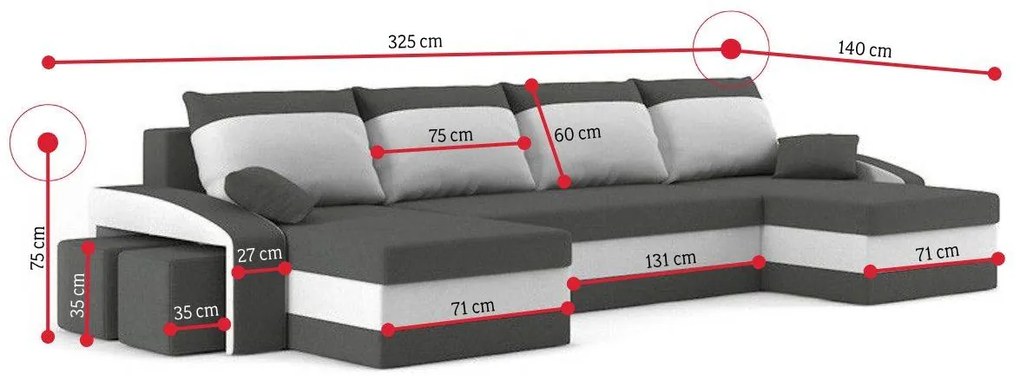 Rozkládací sedačka do U ALAIN 3,325x75x140,haiti 14/haiti 17,levá