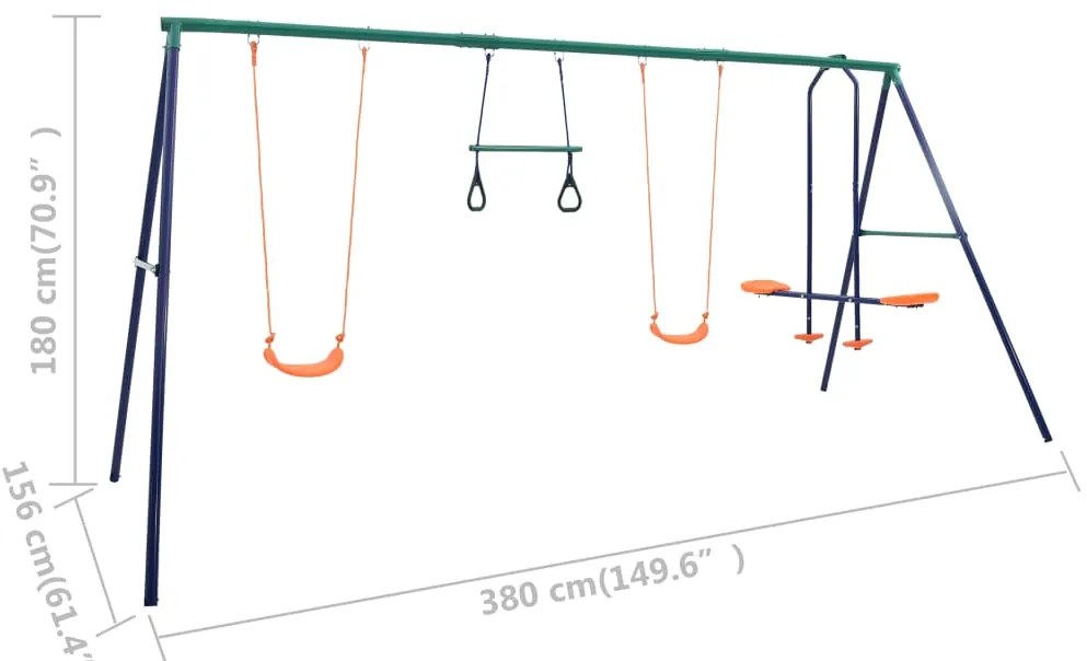 vidaXL Marketos Dětská houpačka se 4 sedačkami a hrazdičkou s kruhy ocel