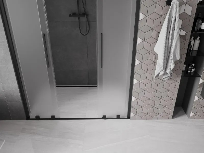 Mexen Velar L Duo, posuvné sprchové dveře do otvoru 150 cm, 8mm sklo námraza, černá matná, 871-150-003-32-70