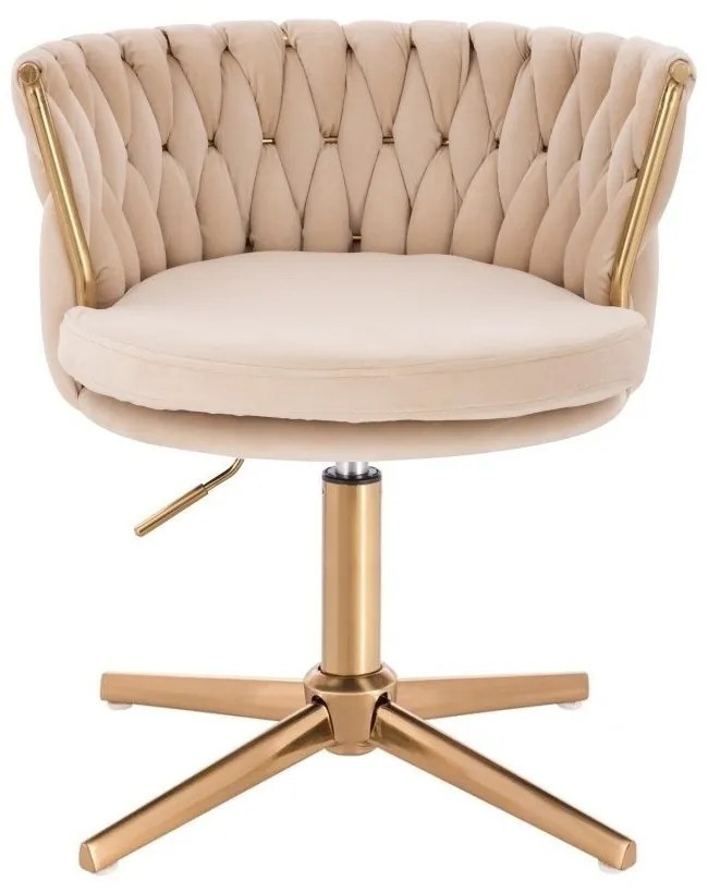 LuxuryForm DESIGN Otočná židle LYON VELUR na zlatém kříži - krémová
