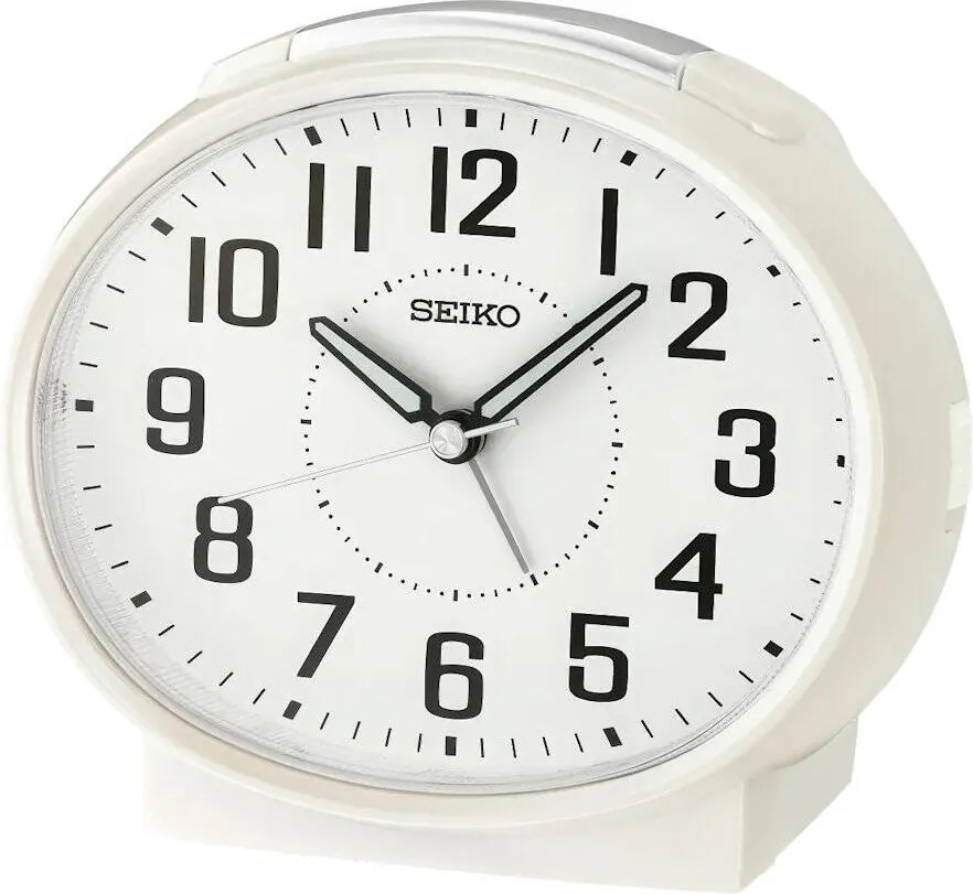 Bílý Budík Seiko QHK059W Hlasitý Alarm Tichý Mechanismus