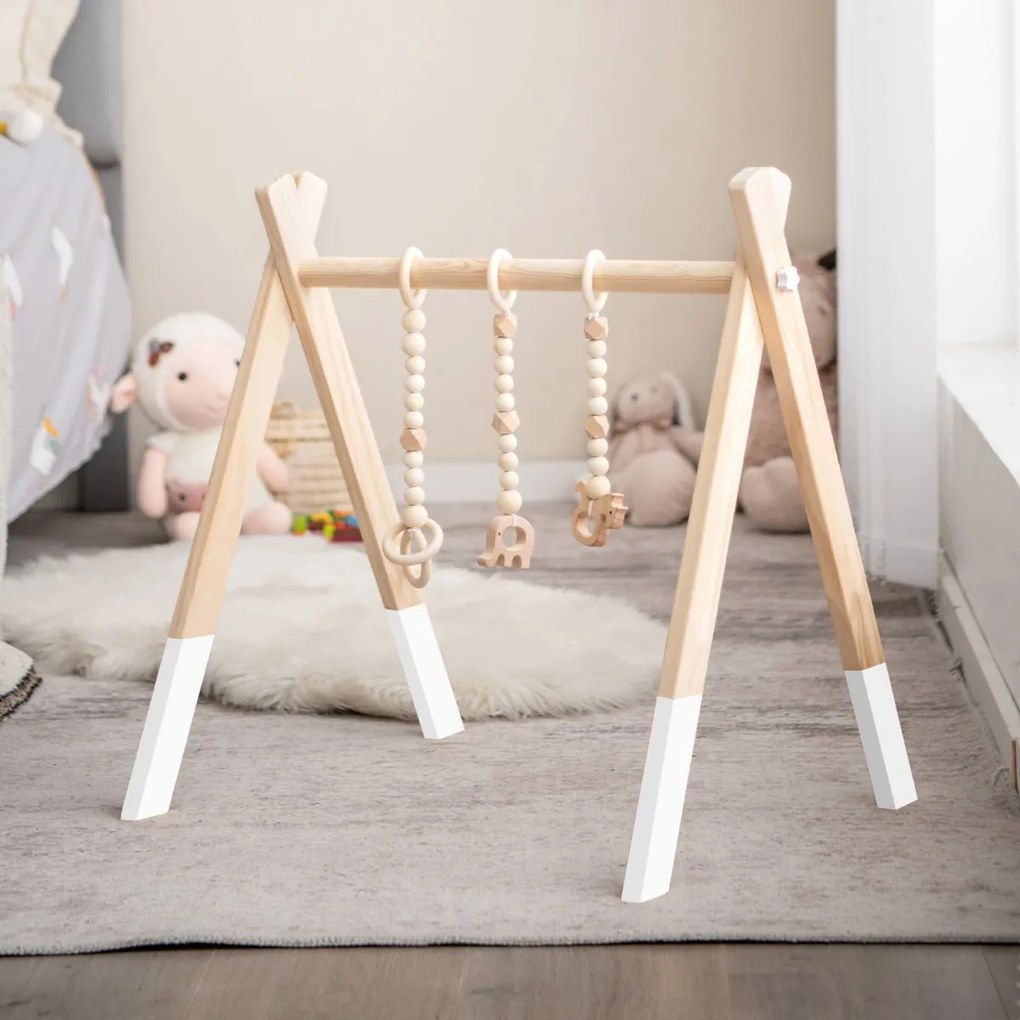 Costway Baby Play Arch Dřevěná hrací hrazda Skládací dětská tělocvična