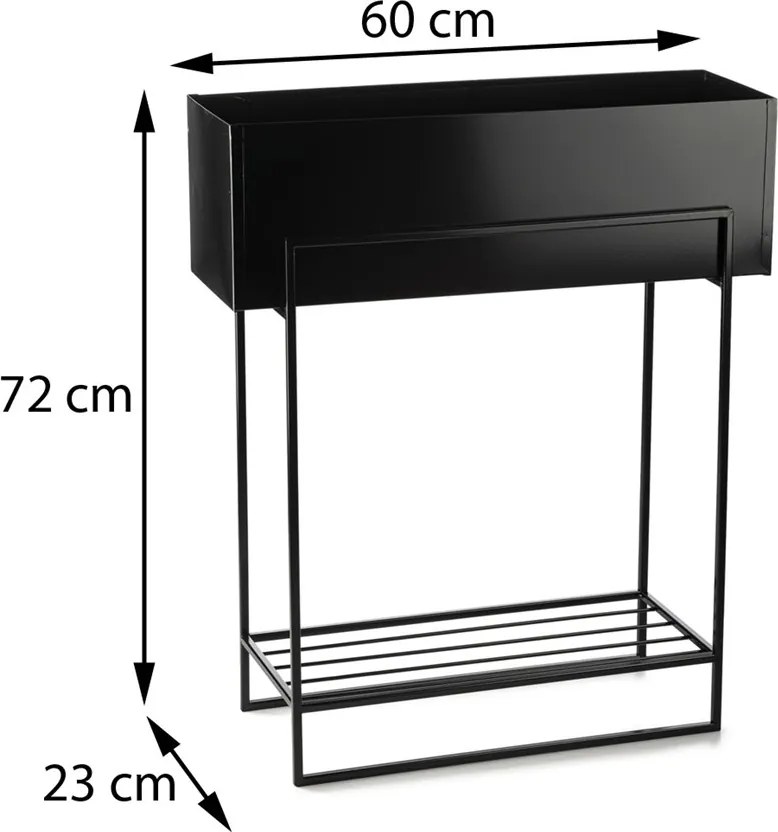 KOVOVÝ KVĚTINÁČ SE STOJÁNEM RECT 72X23X60 CM ČERNÁ