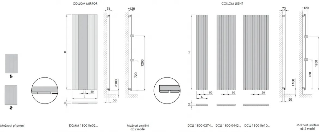 Isan Collom Light 1800 x 274 mm koupelnový radiátor bílý
