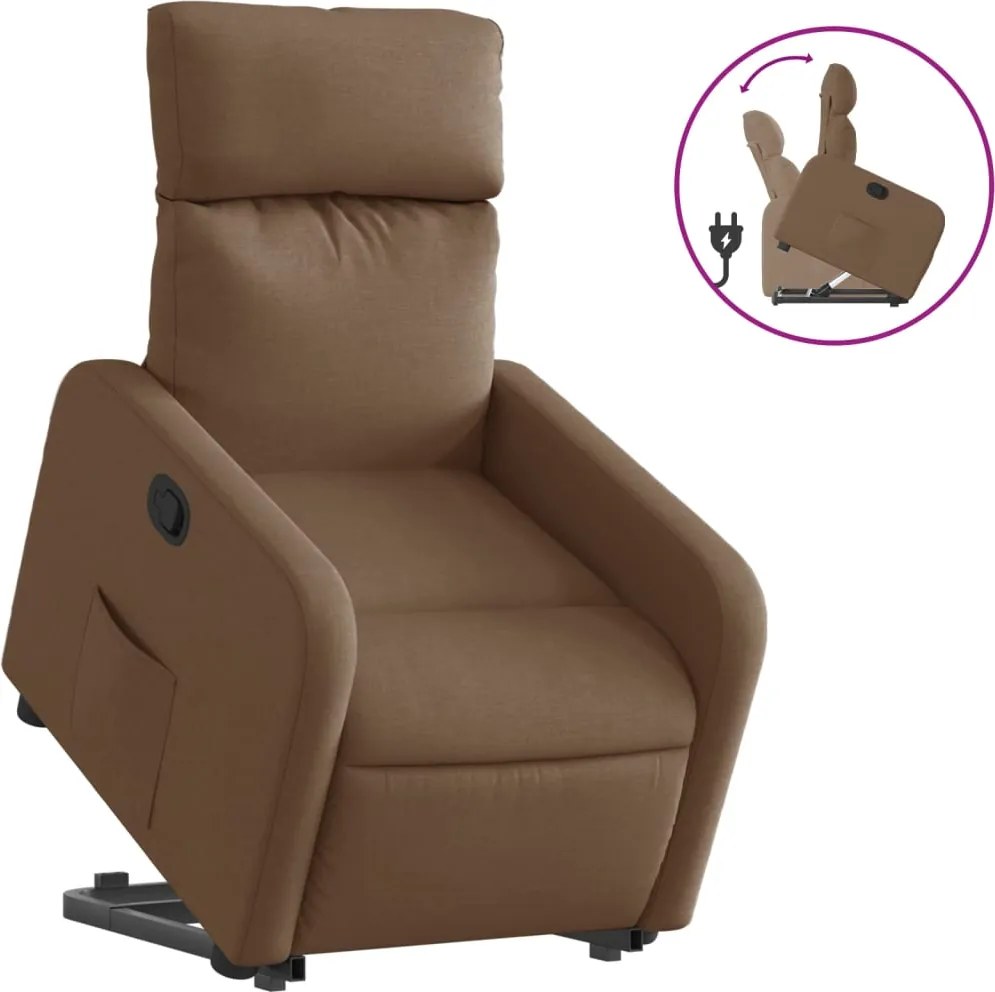 Zvedací polohovací křeslo hnědé textil 3206703