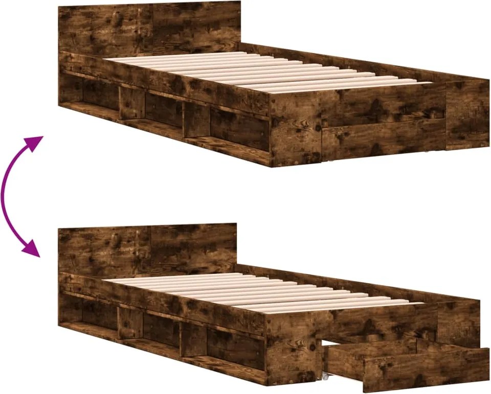 Rám postele se zásuvkou kouřový dub 90x200 cm kompozitní dřevo 3280801