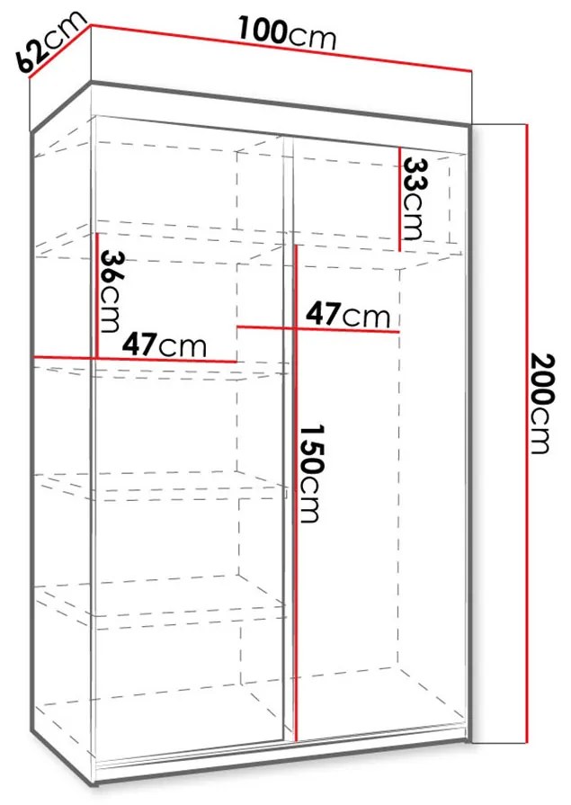 Zrcadlová šatní skříň 100 cm s RGB LED osvětlením ELVIRA 2 - dub sonoma
