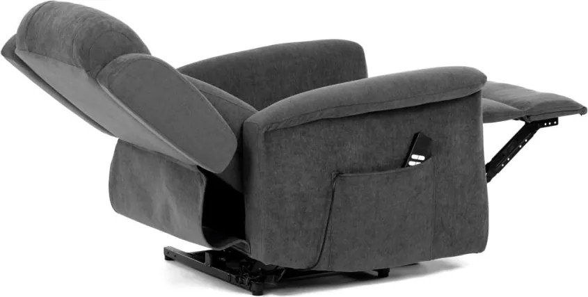 Relaxační křeslo s elektrickým ovládáním, pomoc při vstávání, potah šedá látka, 2 motory (82 x 98) cm