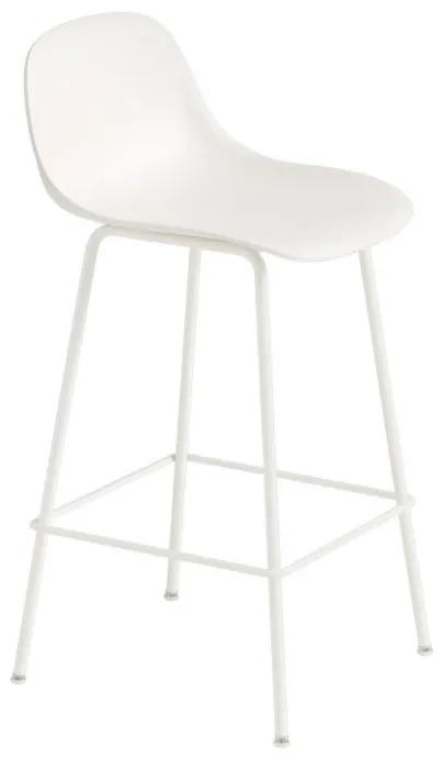 Muuto Barová stolička Fiber s opěrkou tube base, natural white