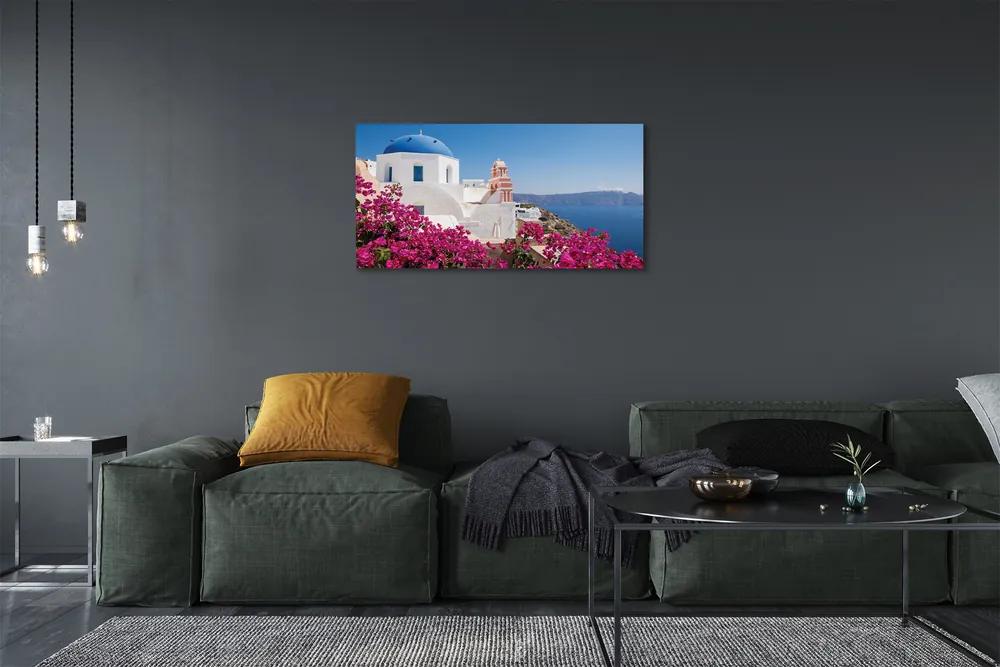 Obrazy na plátně Řecko květiny mořské stavby 125x50 cm