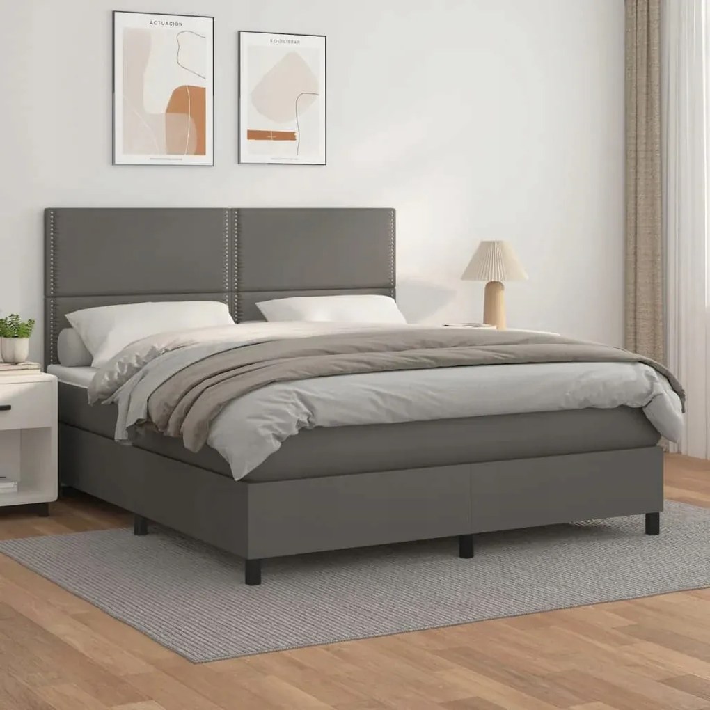 Box Spring Postel S Matrací Šedá Umělá Kůže Šedá Hladké s hřebíky 180 x 2
