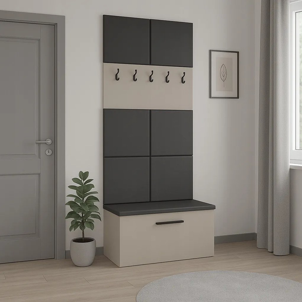 Šatní skříň se sedákem, panely, věšák, botník, do předsíně