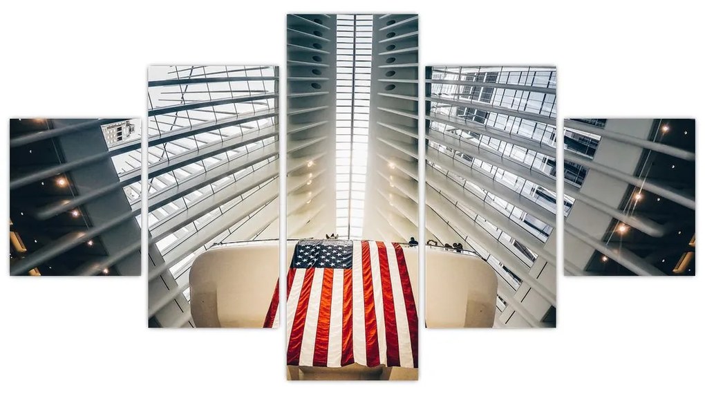 Obraz stavby s vlajkou USA (125x70 cm)