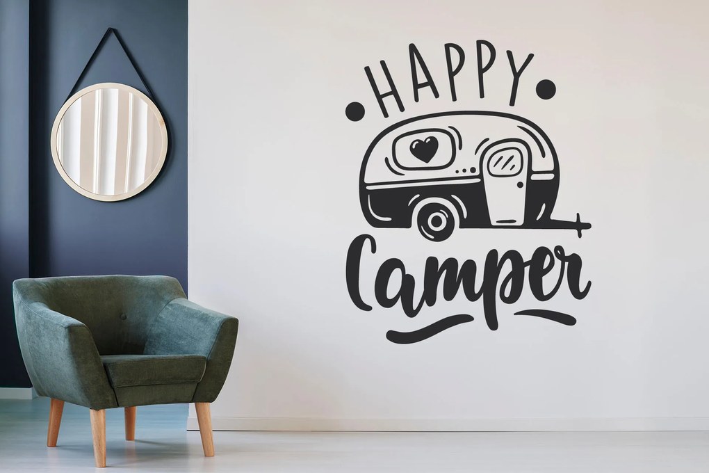 Samolepka na zeď Happy camper Barevná varianta: Černá, Velikost (šířka x výška): 30x37cm