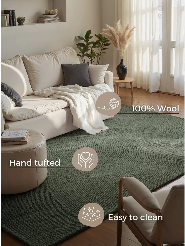 Tmavě zelený ručně tkaný vlněný koberec 80x150 cm Calmio – Hanse Home