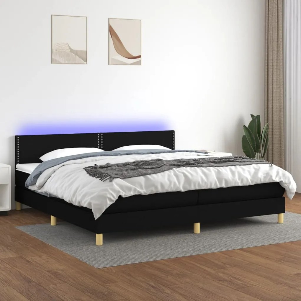 Box spring postel s matrací a LED černá 200x200 cm textil