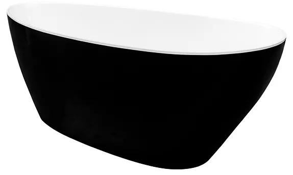 Besco Volně stojící vana z litého mramoru Goya BW Matt 140x62 (160x70, 170x72) Barva: Bílá/černá, Rozměry (cm): 169,2x72,2, Typ a barva výpustě: Click-Clack s horním čištěním, bílá
