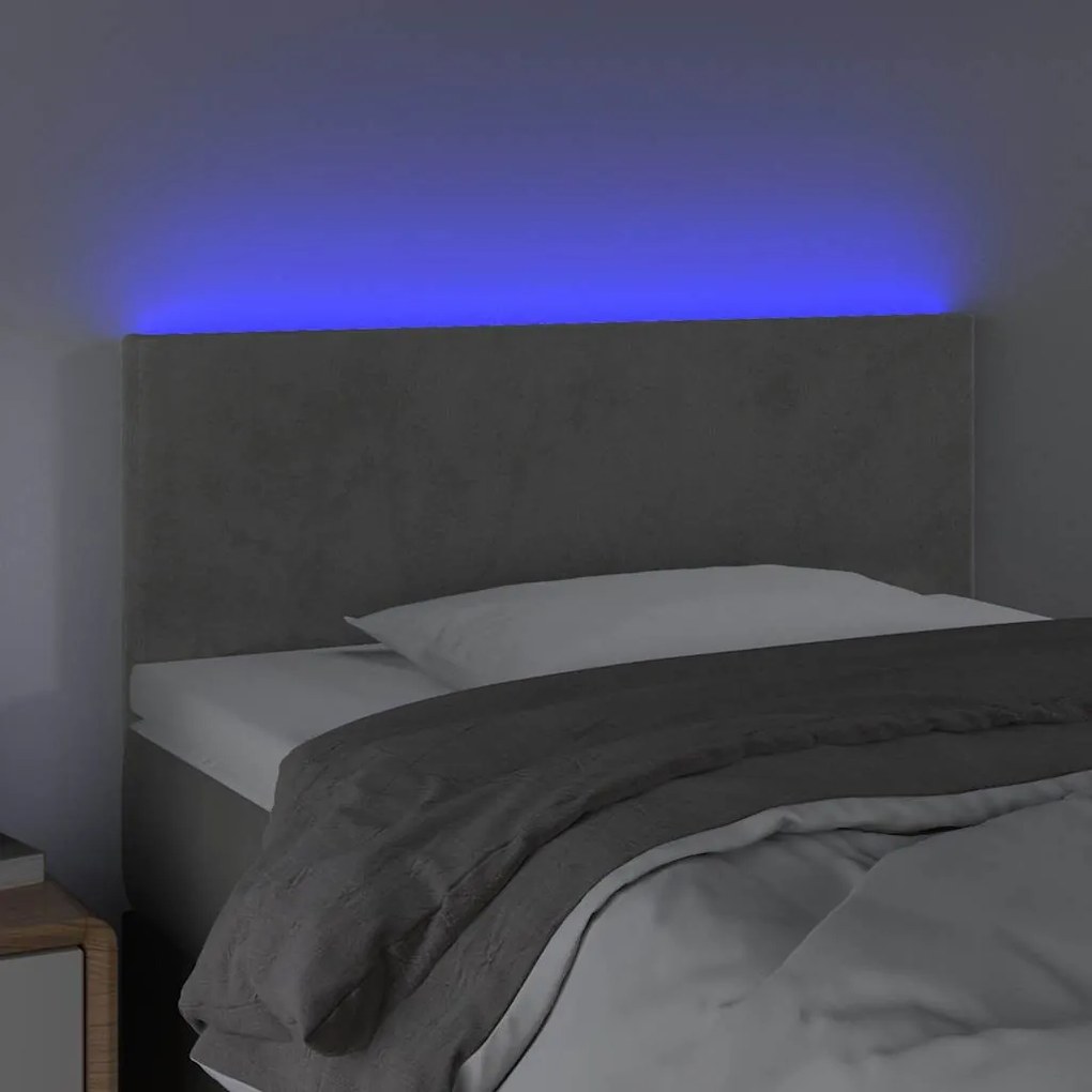 Čelo postele s LED světle šedé 90x5x78/88 cm samet 3121368